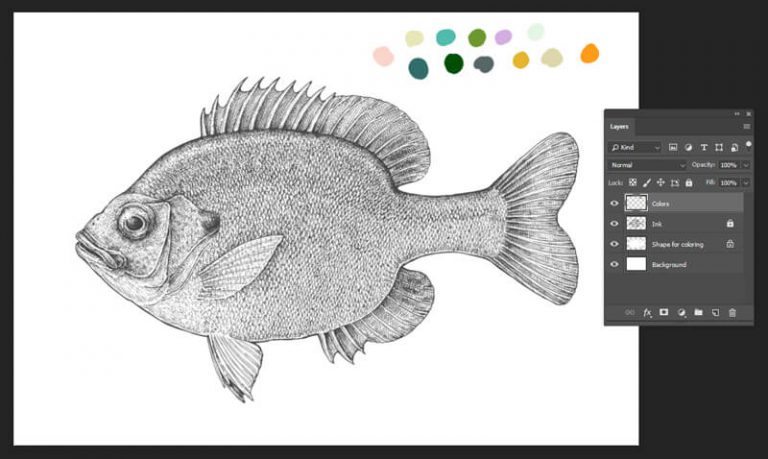 Draw a Fish: Pen and Ink Drawing with Digital Painting
