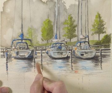 Mixed Media Quick Sketch - Sailboats